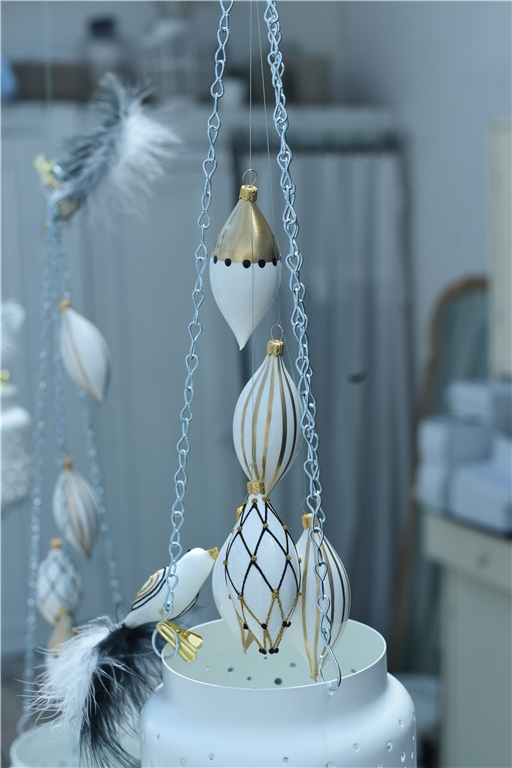 Weihnachtsolive Streifen Weiß | Decor-by-Glassor.cz